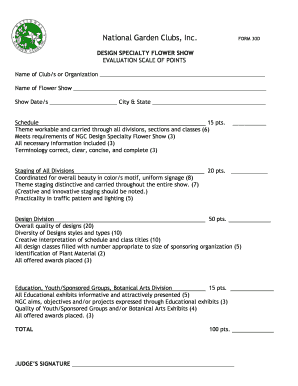 Fillable Online Form 30D Design Specialty Flower Show Judges Evaluation ...