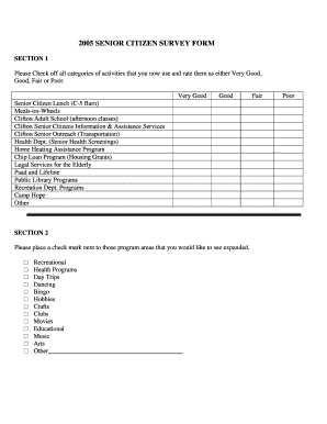 Fillable Online 2005 SENIOR CITIZEN SURVEY FORM Fax Email Print - pdfFiller