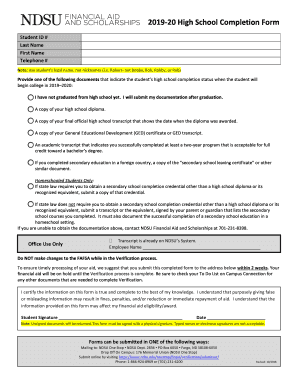 Fillable Online 2019-20 High School Completion Form Fax Email Print ...