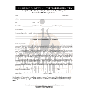 Fillable Online 2016 KOUBEK BASKETBALL CAMP REGISTRATION FORM Fax Email ...