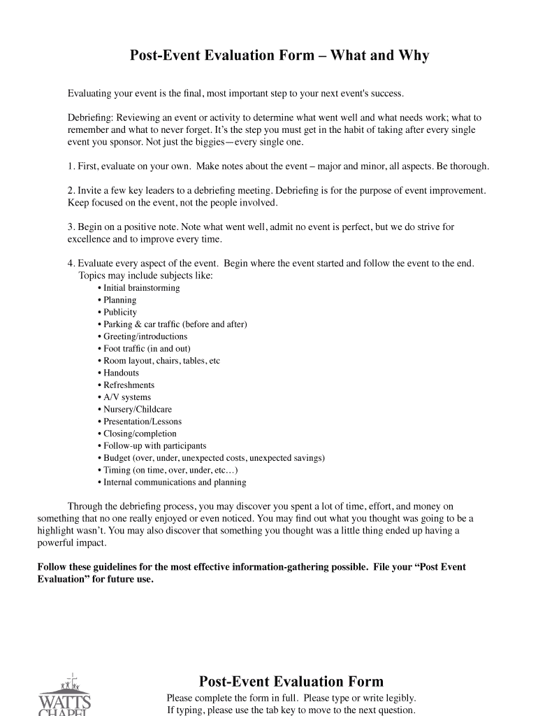 Fillable Online Post-Event Evaluation Form What and Why Fax Email Print ...