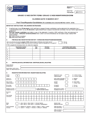 Fillable Online SENIOR CERTIFICATE ENTRY FORM 18 - Western Cape ...