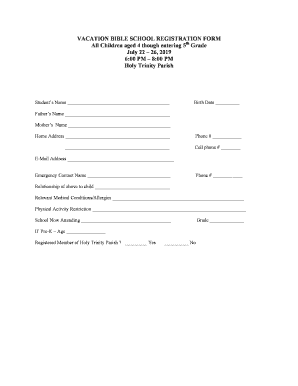 Vacation Bible School Registration Templates Pdffiller