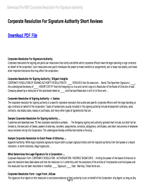 Fillable Online Corporate Resolution For Signature Authority. Corporate ...