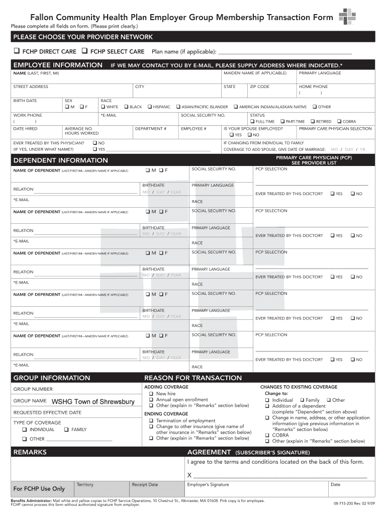 Fillable Online Fallon Enrollment Form Fax Email Print - pdfFiller