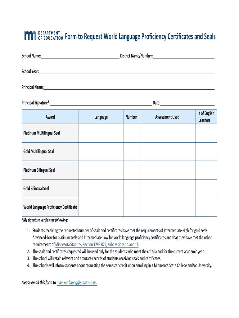 Fillable Online education mn Form to Request World Language Proficiency ...