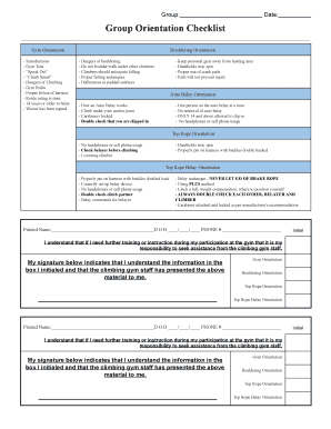 Fillable Online Group Orientation Checklist - Summit Gyms Fax Email ...