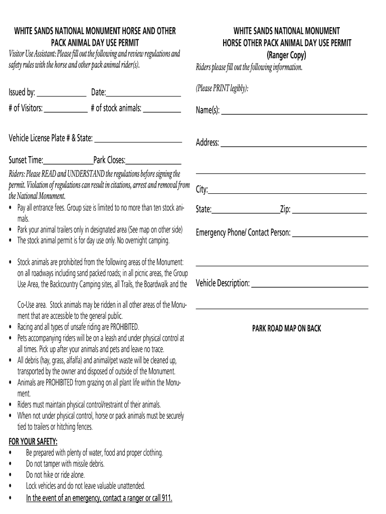 Fillable Online Horse and Pack Animal Permit - National Park Service ...
