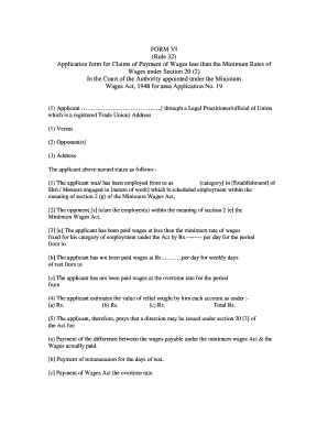 Fillable Online FORM VI (Rule 32) Application form for Claims of ...