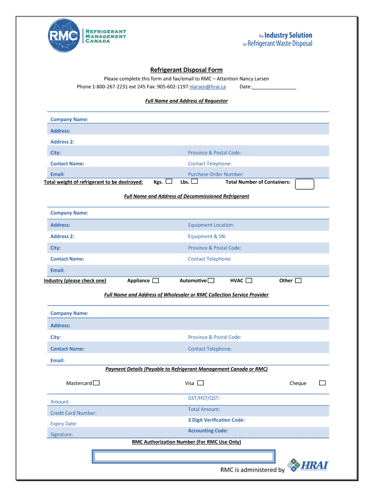Fillable Online Refrigerant Disposal Form Fax Email Print - pdfFiller