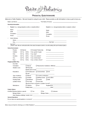 Fillable Online Prenatal Questionnaire Form-1.doc Fax Email Print ...