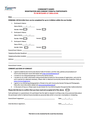 Fillable Online COMMUNITY GAMES REGISTRATION AND CONSENT FORM for ...