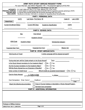 Fillable Online army rotc study abroad request form - Cadet Command Fax ...