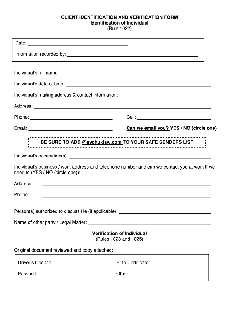 Fillable Online CLIENT IDENTIFICATION AND VERIFICATION FORM Fax Email Print - pdfFiller
