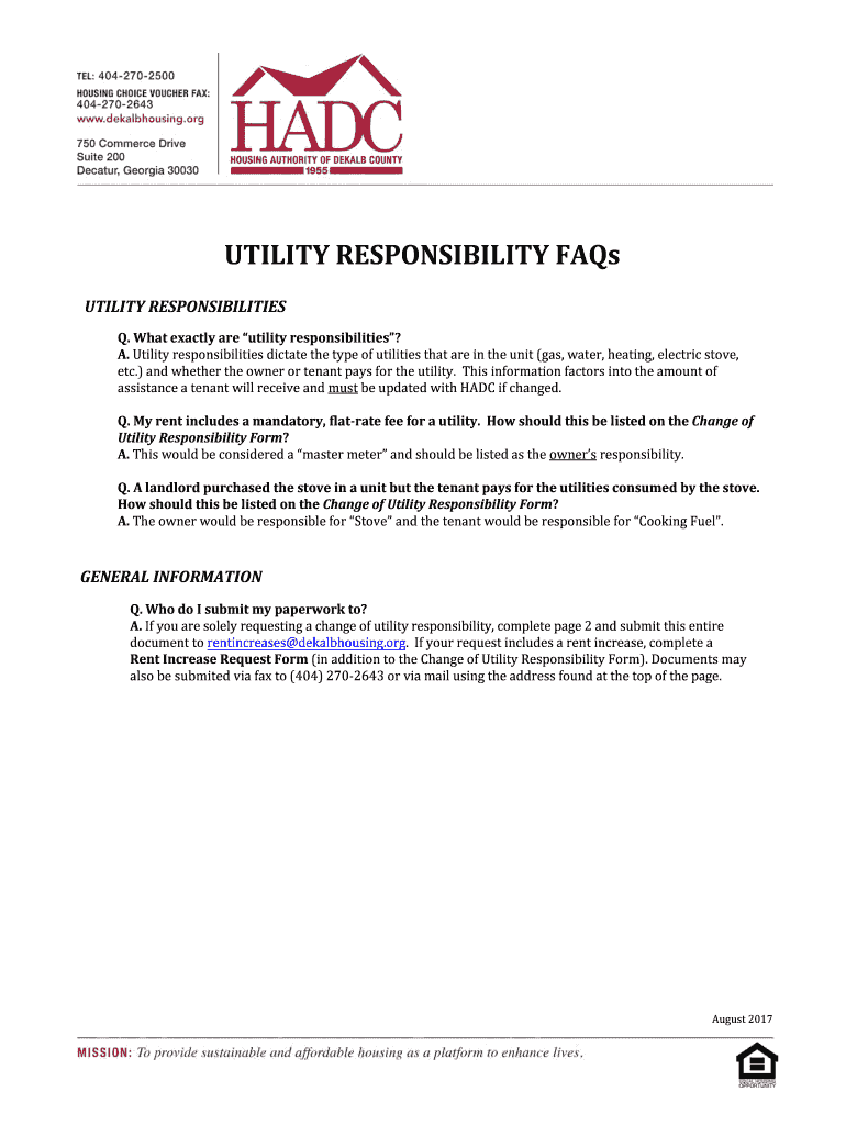 Fillable Online Change of Utility Responsibility Form Fax Email Print ...