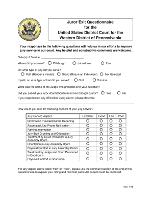 Fillable Online Juror Exit Questionnaire for the United States District ...