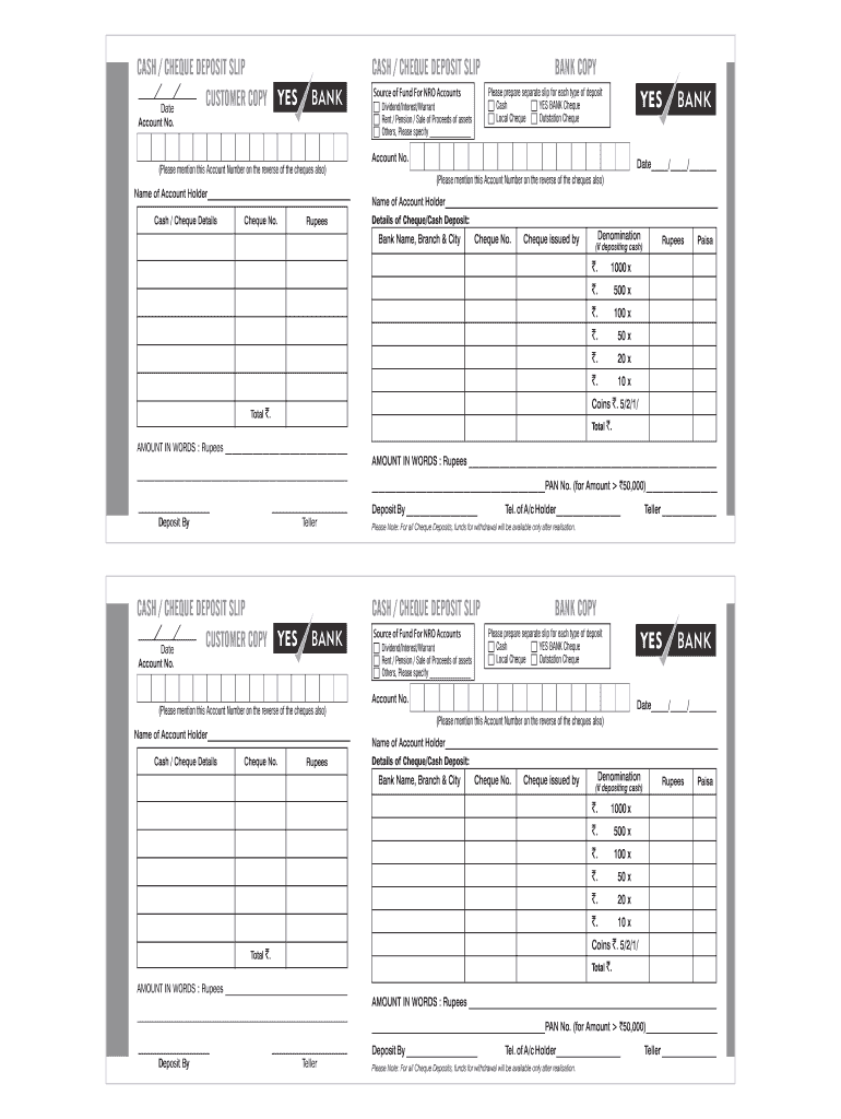 Cash Cheque Deposit Slip - Blank Fillable Template | Fill Out, Print ...