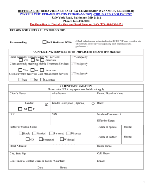 Fillable Online Referral Form-PRP Child and Adolescent - bhcld.com Fax ...