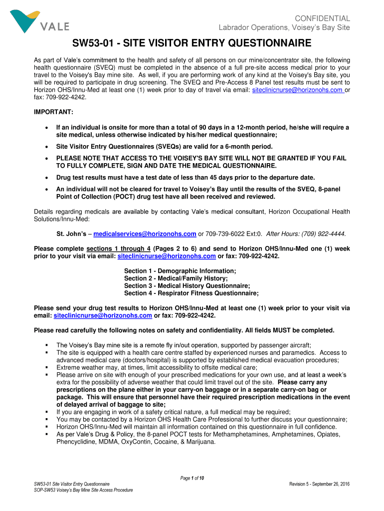 Fillable Online SITE VISITOR QUESTIONNAIRE Fax Email Print - pdfFiller