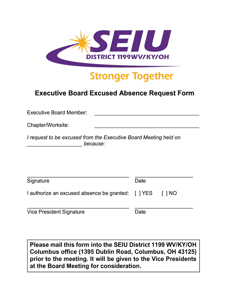 Fillable Online Executive Board Excused Absence Request Form Fax Email Print - pdfFiller
