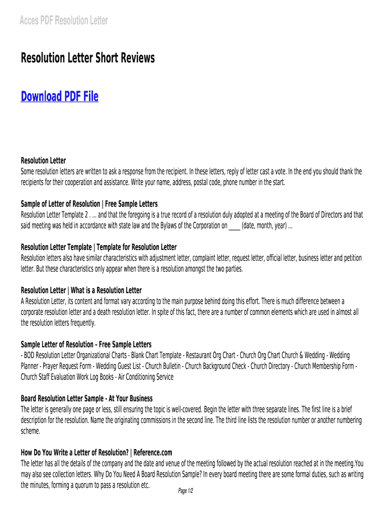Fillable Online Resolution Letter. Resolution Letter Fax Email Print ...