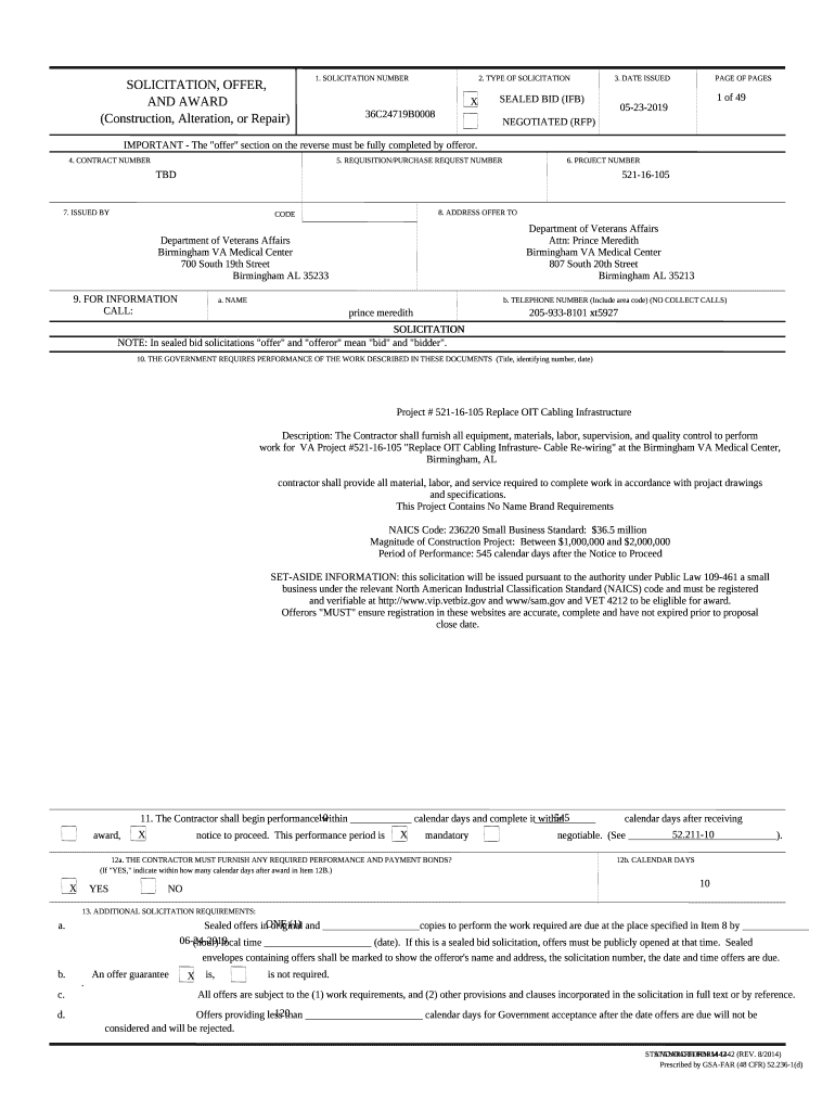 1SF 1442SOLICITATION, OFFER, AND AWARD (Construction, Alteration, or ...