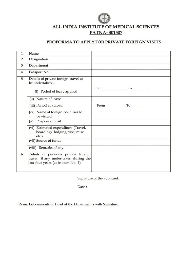 Fillable Online PROFORMA TO APPLY FOR PRIVATE FOREIGN VISITS Fax Email ...