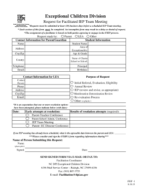 Fillable Online Request Form for Facilitated IEP Team Meeting - Exceptional Children Fax Email ...