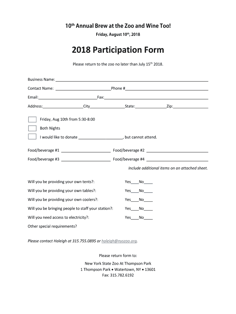 Fillable Online 2018 Participation Form Fax Email Print - pdfFiller