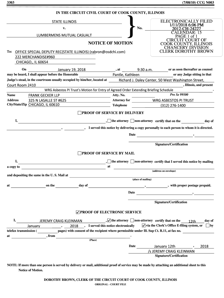 Fillable Online IN THE CIRCUIT CIVIL COURT OF COOK COUNTY, ILLINOIS Fax ...