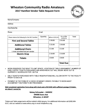 Fillable Online 2017 Hamfest Vendor Table Request Form Fax Email Print ...