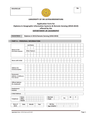 Fillable Online UNIVERSITY OF SRI JAYEWARDENEPURA Application Form Fax ...
