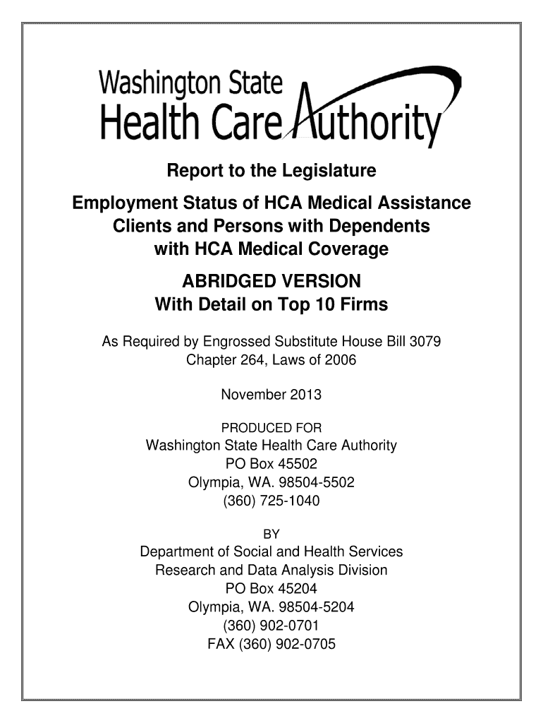 Fillable Online Employment Status of HCA Medical Assistance Clients and ...