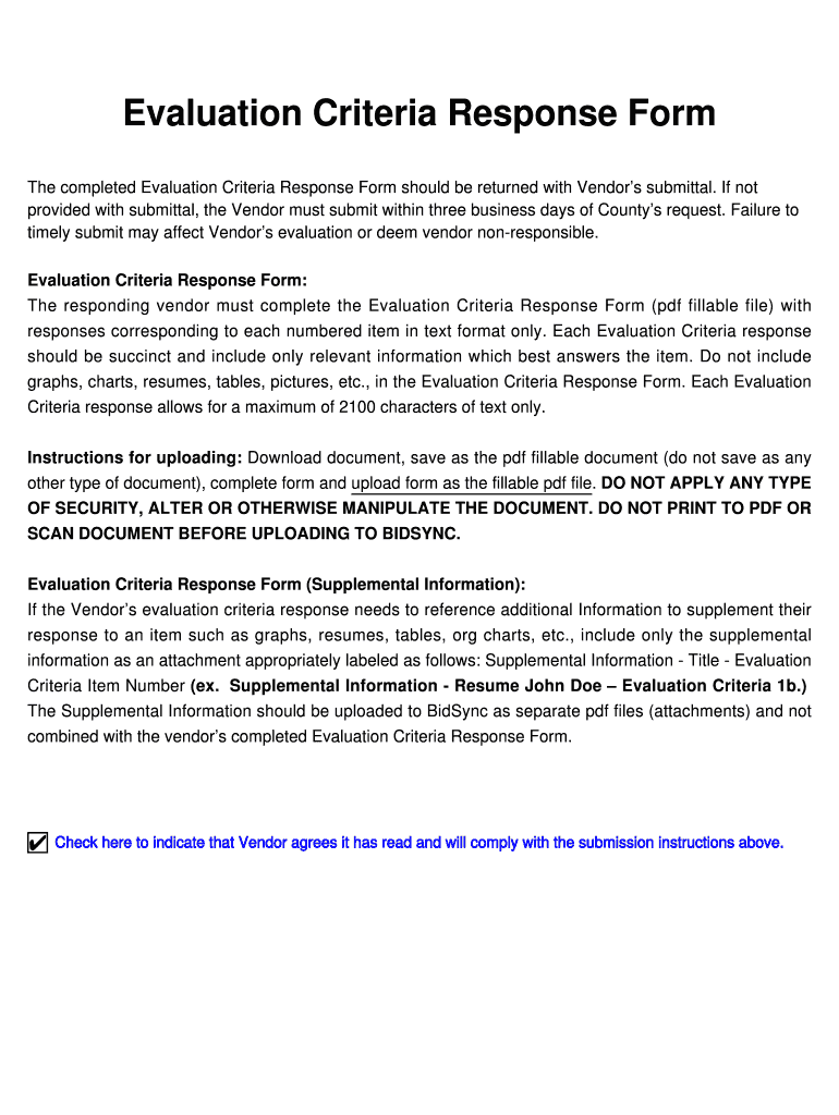 Fillable Online Evaluation Criteria Response Form Fax Email Print ...