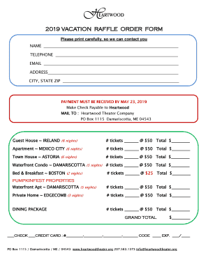 Fillable Online 201 9 VACATION RAFFLE ORDER FORM - Fax Email Print ...