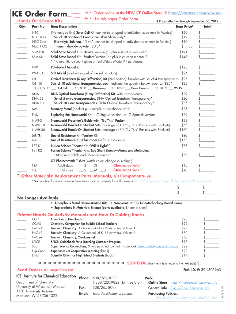 Fillable Online ice chem wisc Order online at the NEW ICE Online Store ...