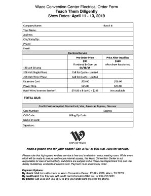 Fillable Online Waco Convention Center Electrical Order Form Fax Email ...