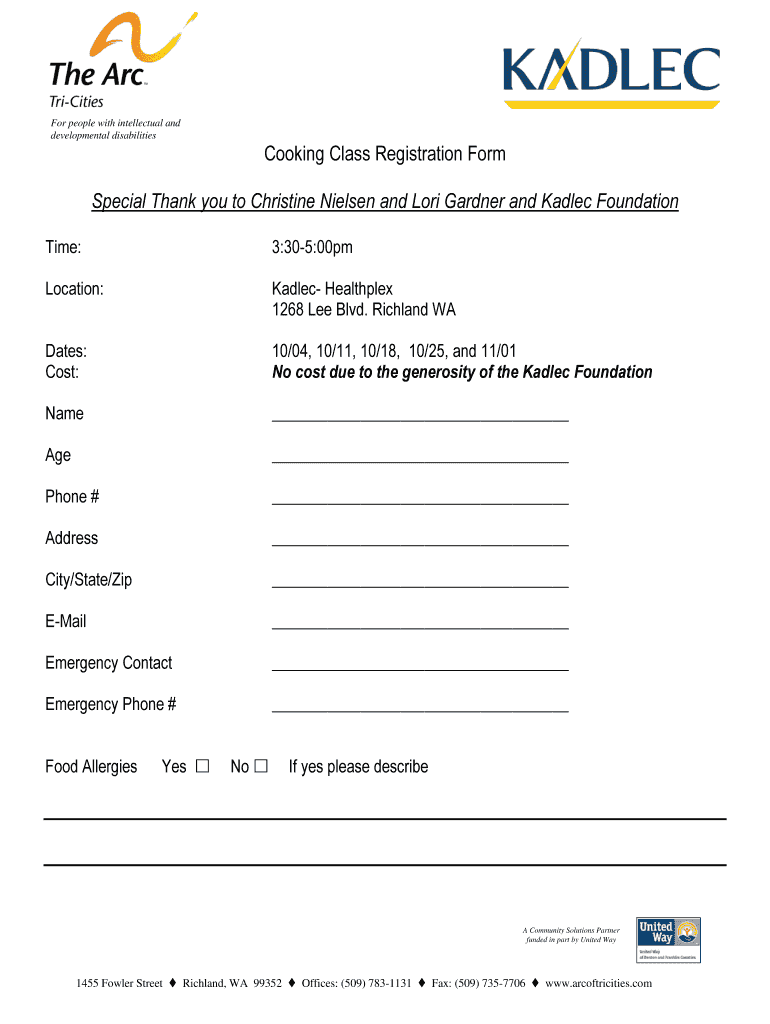 Fillable Online Cooking Class Registration Form Fax Email Print - pdfFiller
