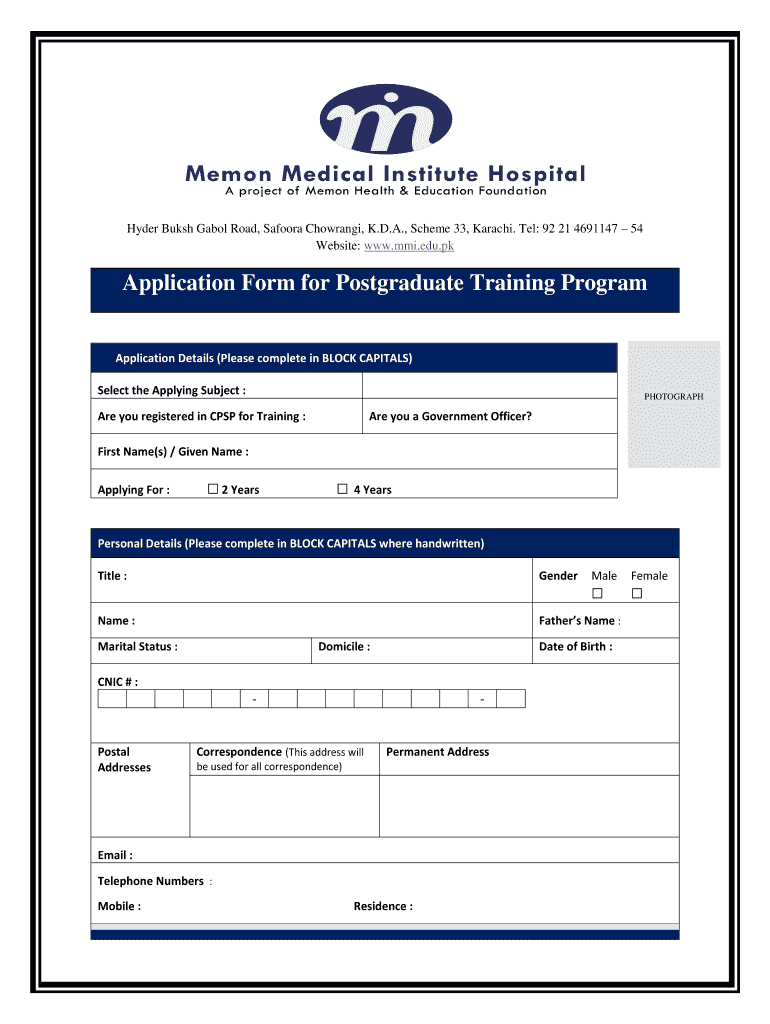 Fillable Online Application Form for Postgraduate Training Program Fax ...