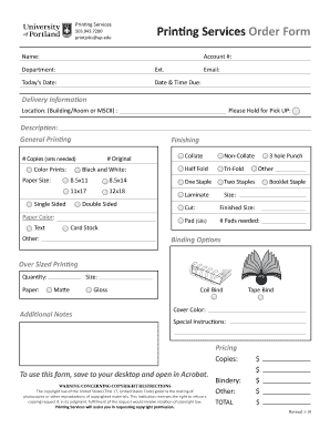 Fillable Online Printing Services Order Form Fax Email Print - pdfFiller