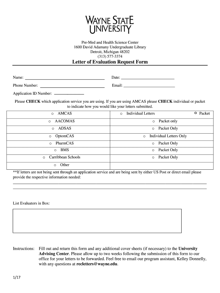 Fillable Online Letter of Evaluation Request Form Fax Email Print ...