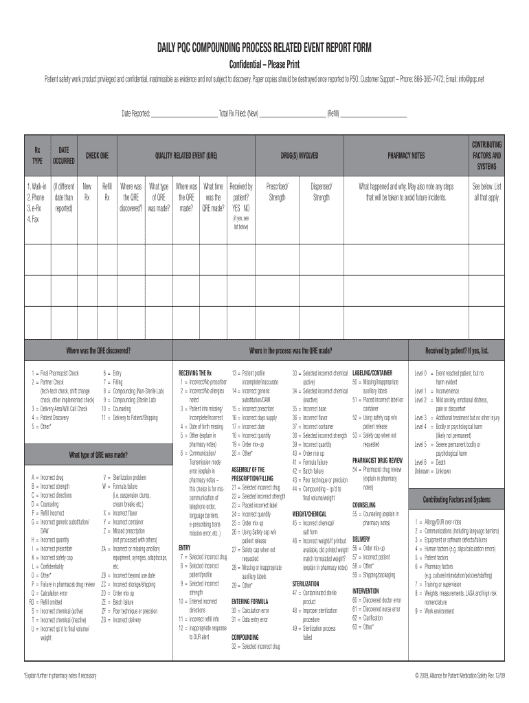 Fillable Online login pqc DAILY PQC COMPOUNDING Process Related Event Report Form Fax Email ...