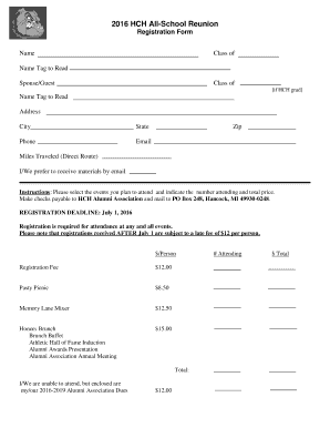 Fillable Online 2016 HCH All-School Reunion Registration Form Fax Email ...