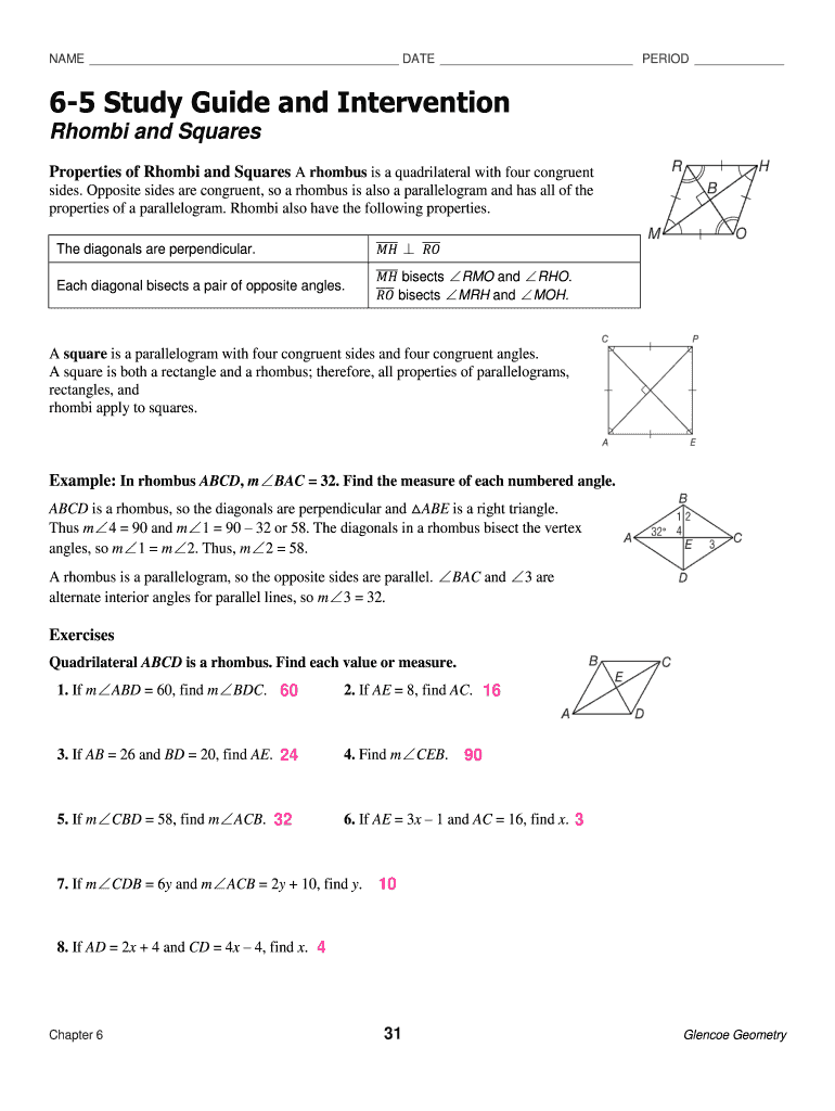 Fillable Online Properties of Rhombi and Squares A rhombus is a ...