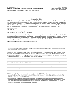 Fillable Online Partial exemption certificate for Farm Equipment and ...