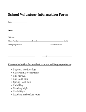 Fillable Online School Volunteer Information Form Fax Email Print ...