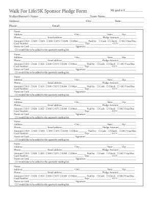 Fillable Online Walk For Life/5K Sponsor Pledge Form Fax Email Print ...