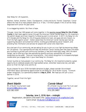Fillable Online Relay For Life Sponsorship Cover Letter Template Fax ...
