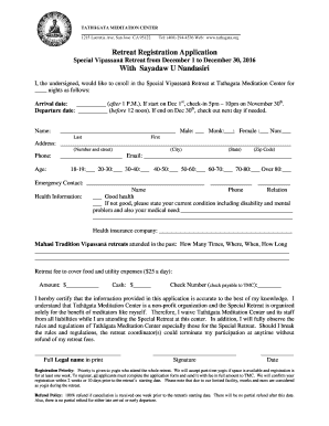 Fillable Online Retreat Registration Application Fax Email Print ...