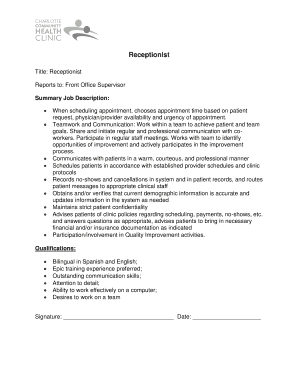 Fillable Online Medical Office Receptionist Job Description Sample - Monster Hiring Fax Email ...